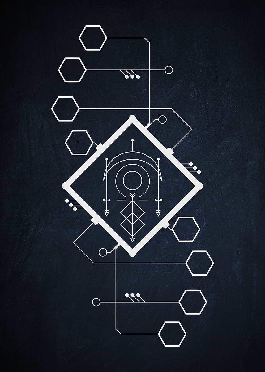 'Cyber Alchemy Blueprint' Poster, picture, metal print, paint by ...