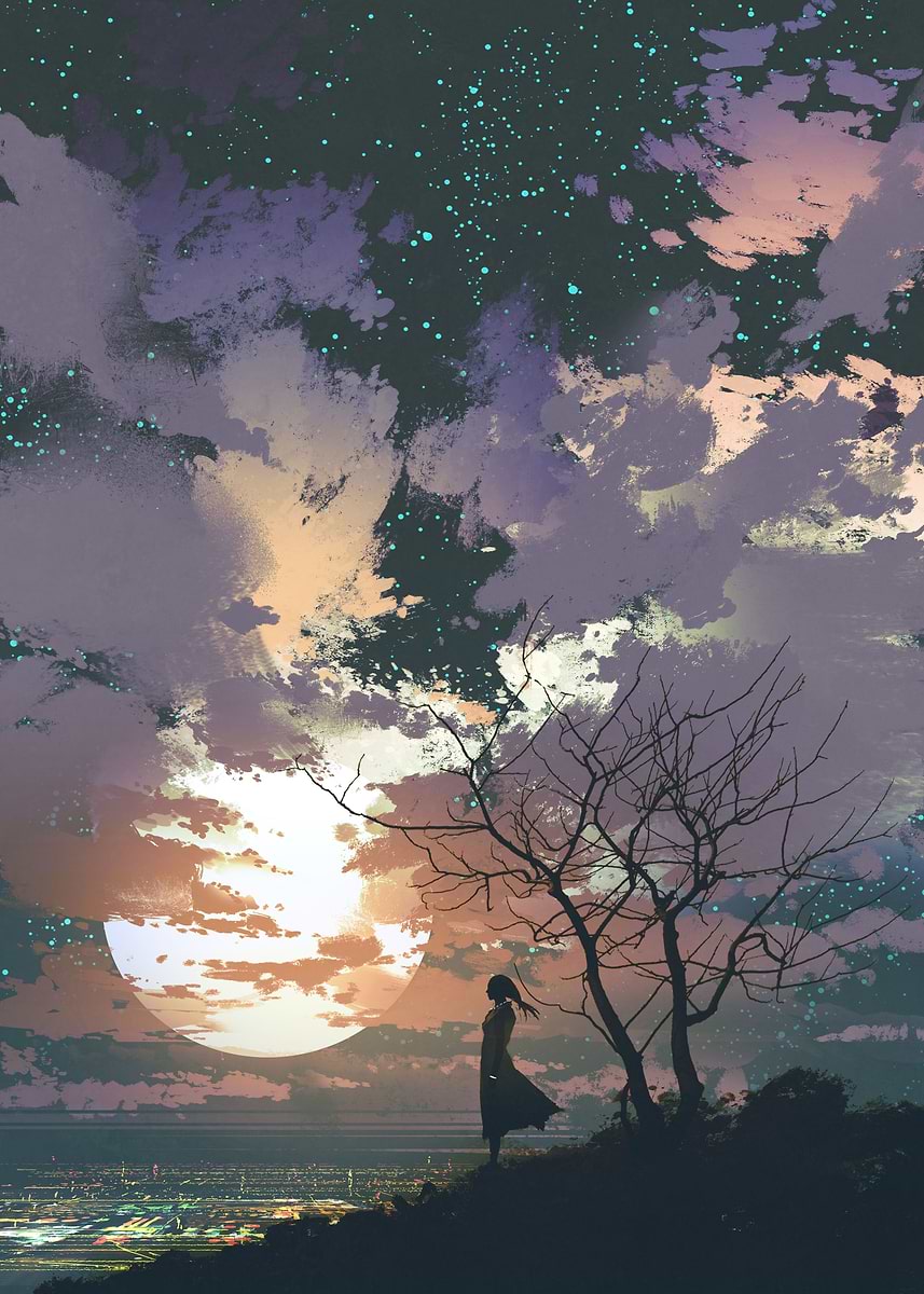 'big moon light' Poster, picture, metal print, paint by Designersen ...