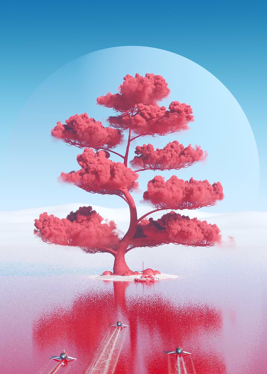 'Red tree' Poster, picture, metal print, paint by Bastian Hantsch ...