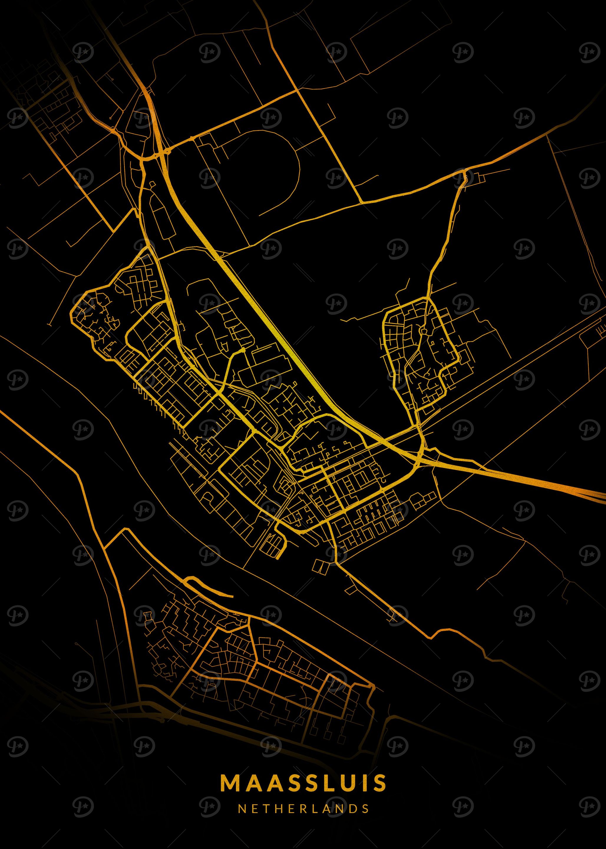 'Maassluis City Map' Poster, picture, metal print, paint by Trulaf ...