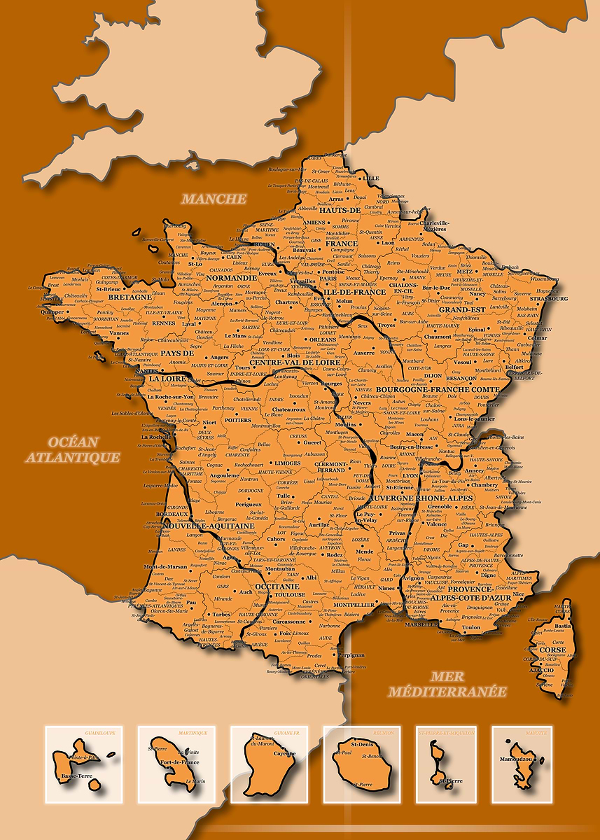 'Map of France : Orange' Poster, picture, metal print, paint by Ghost ...