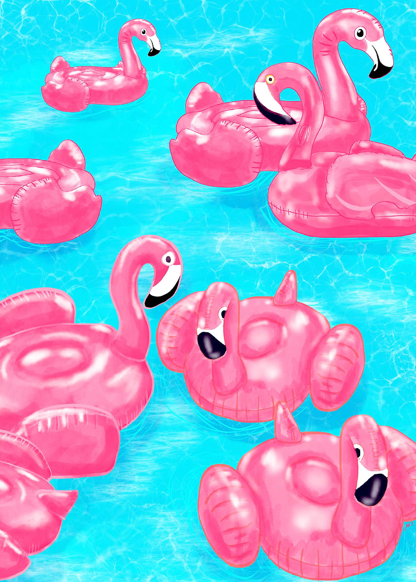 'Flamingo Pool' Poster, picture, metal print, paint by EDM Project ...