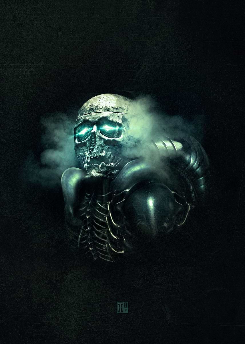 'Skull Giger' Poster, picture, metal print, paint by Hassu TH | Displate