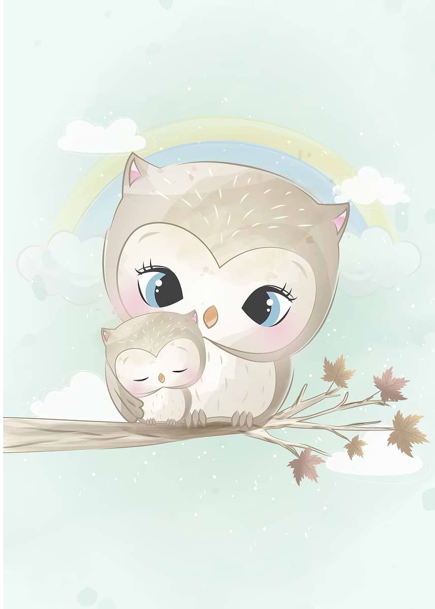 'Baby and mommy Owl' Poster, picture, metal print, paint by Faissal ...
