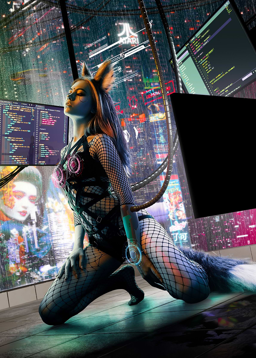 'CYBER FOX' Poster, picture, metal print, paint by Ahtishxm | Displate