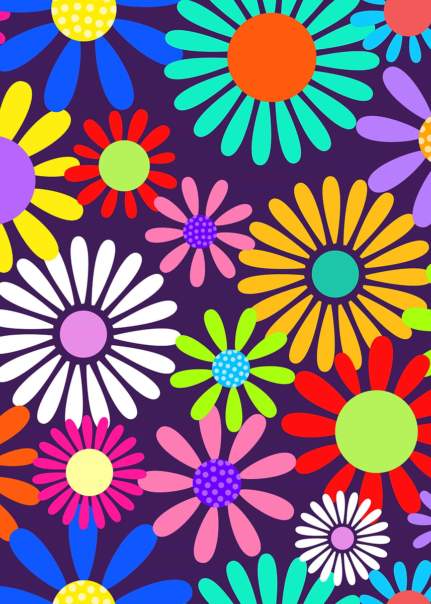 'Sixties Retro Daisy Floral' Poster, picture, metal print, paint by ...