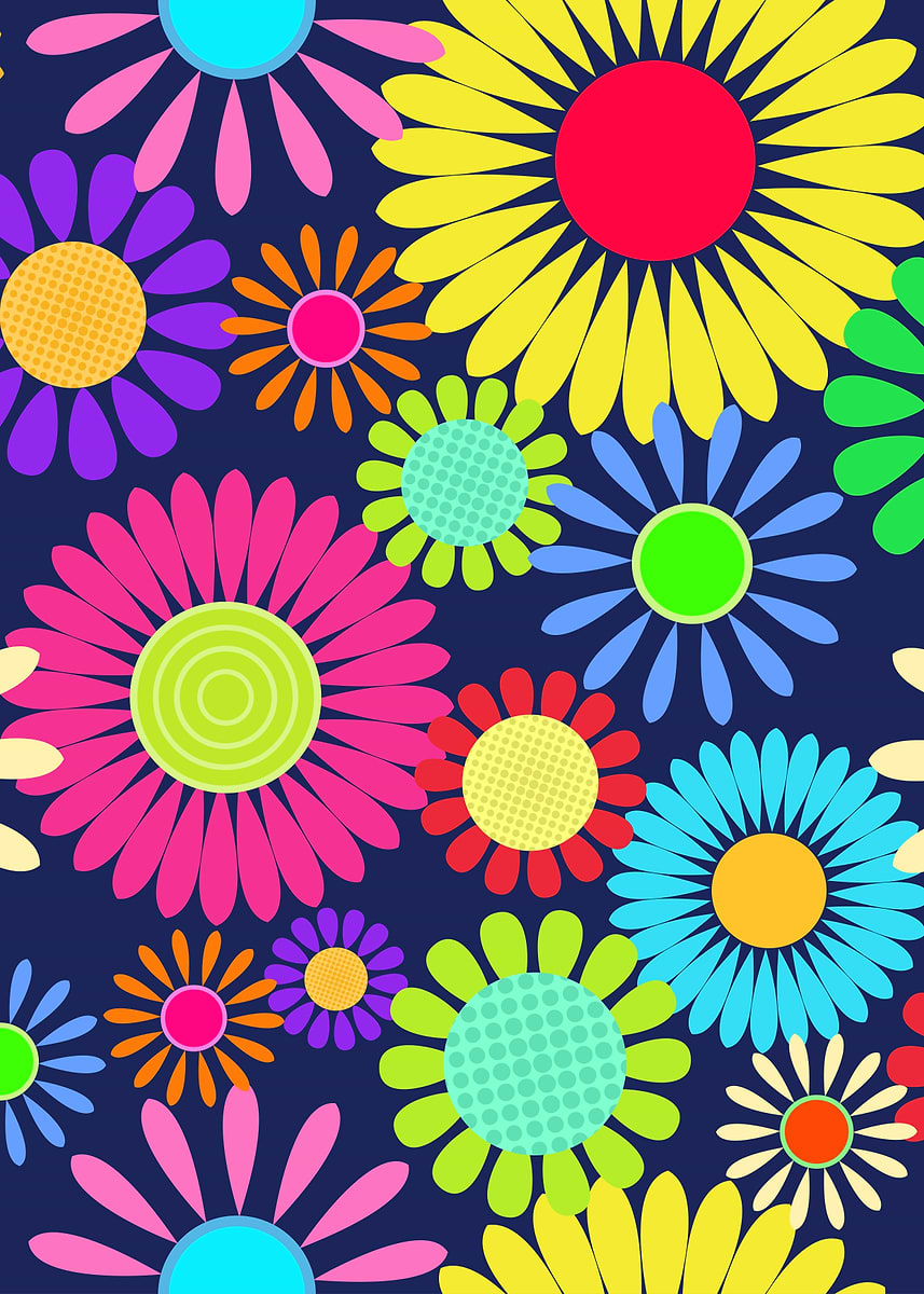 'Retro Daisy Flower Sixties' Poster, picture, metal print, paint by ...