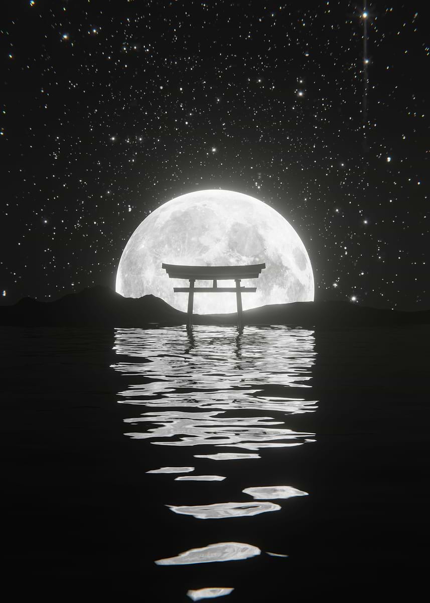 'full moon japan' Poster, picture, metal print, paint by Trigonal Art ...