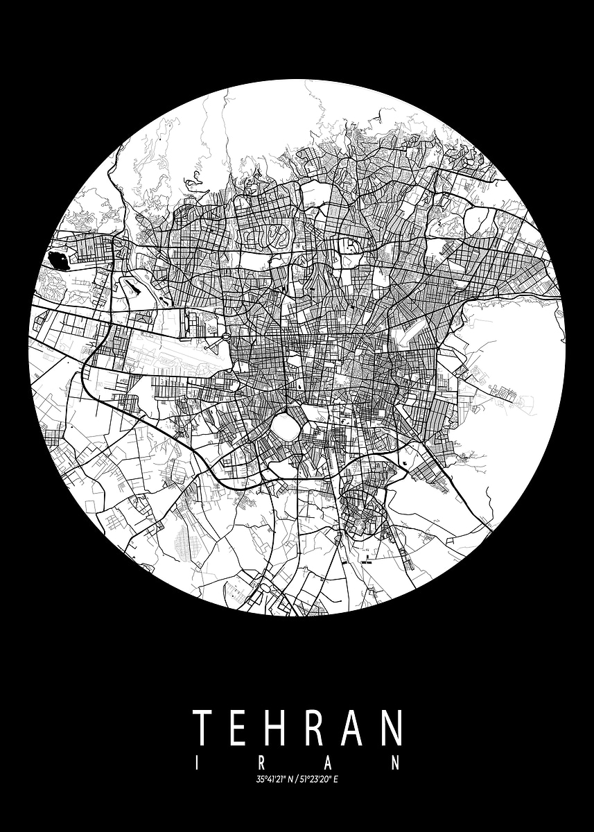 'Tehran City Map Moon' Poster, picture, metal print, paint by deMAP ...