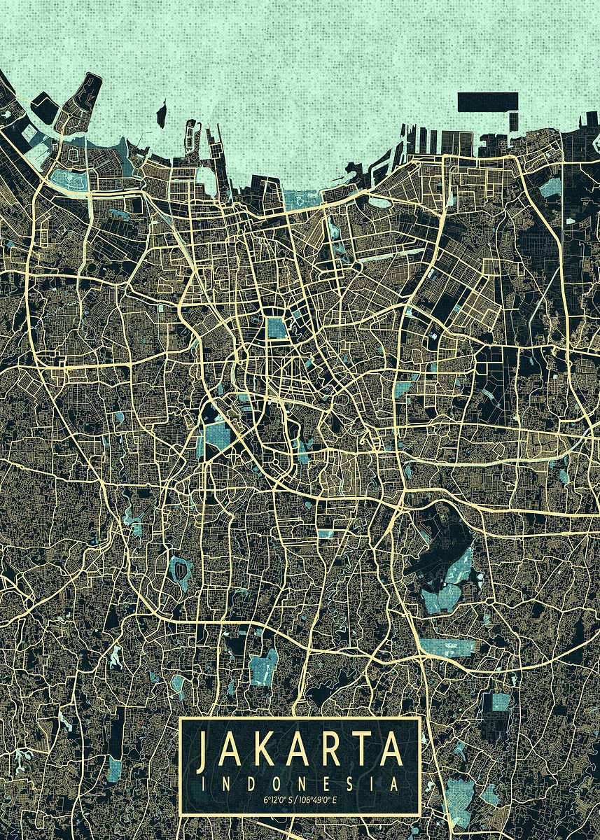 'Jakarta City Map Summer' Poster, picture, metal print, paint by deMAP ...