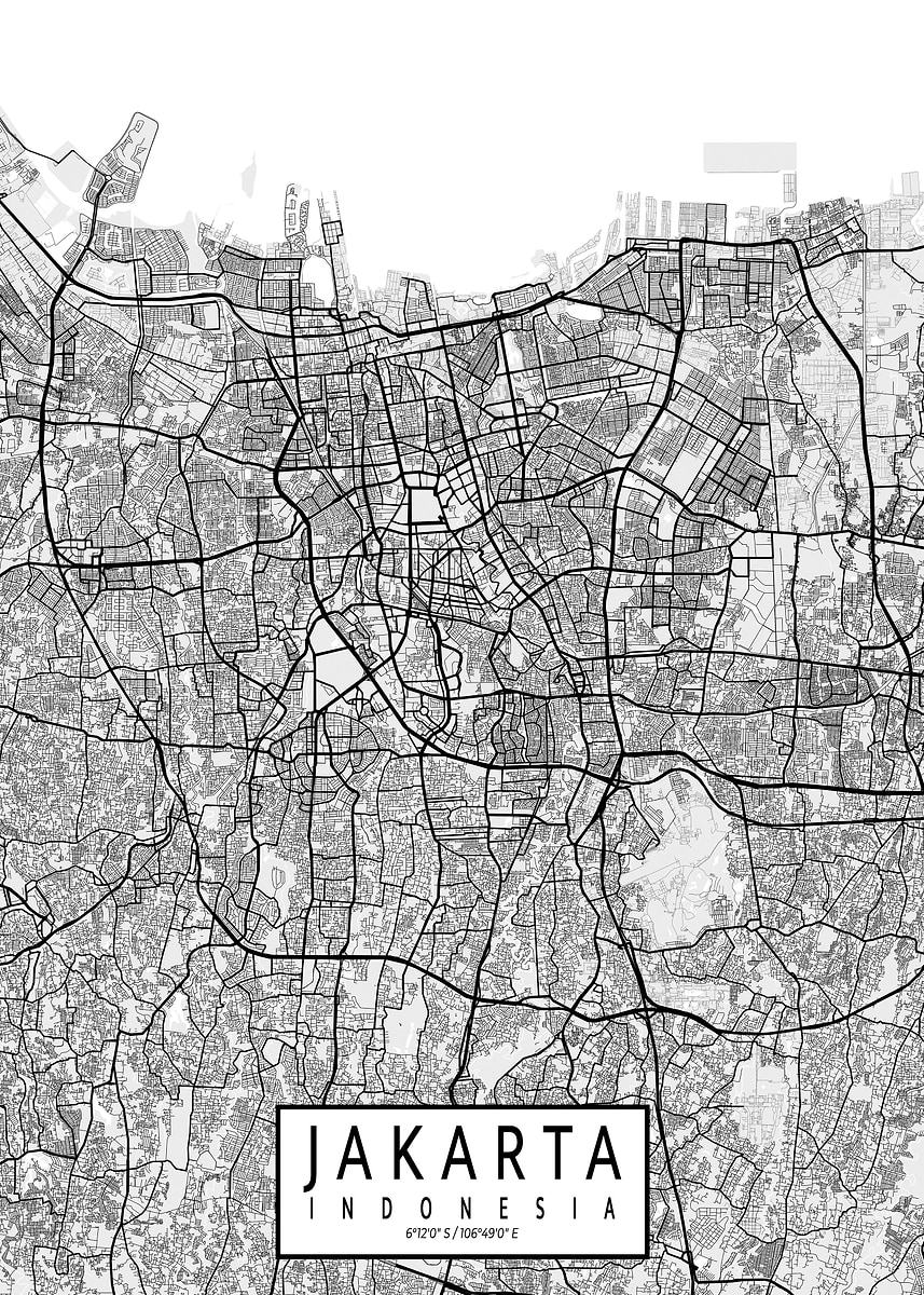 'Jakarta City Map Light' Poster, picture, metal print, paint by deMAP ...