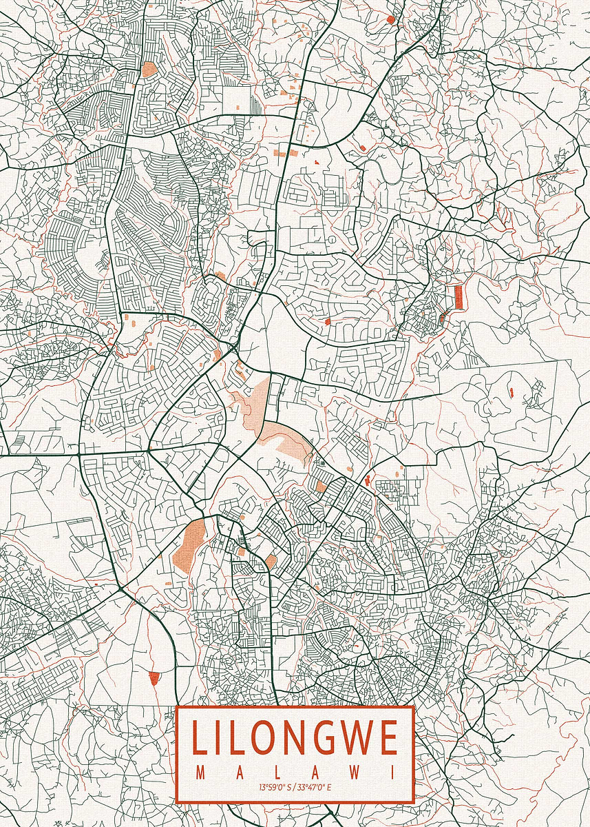 'Lilongwe Map Bohemian' Poster, picture, metal print, paint by deMAP ...