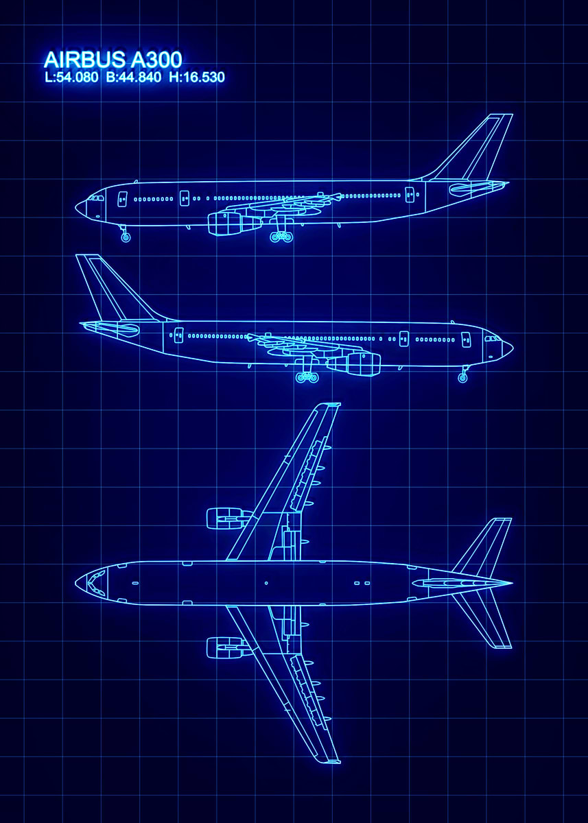 'AIRBUS A300' Poster, picture, metal print, paint by Black Iris | Displate