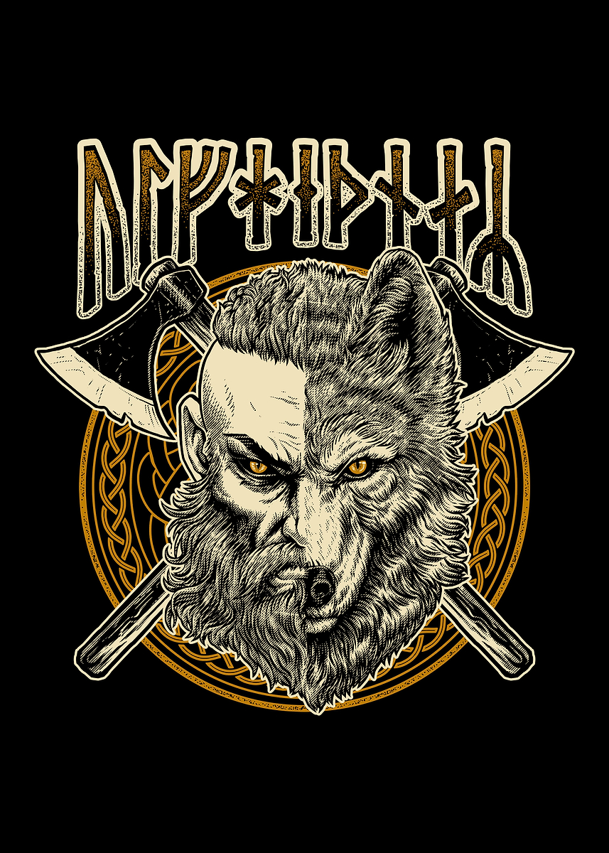 'Viking Wolf Pagan Warrior' Poster, picture, metal print, paint by ...
