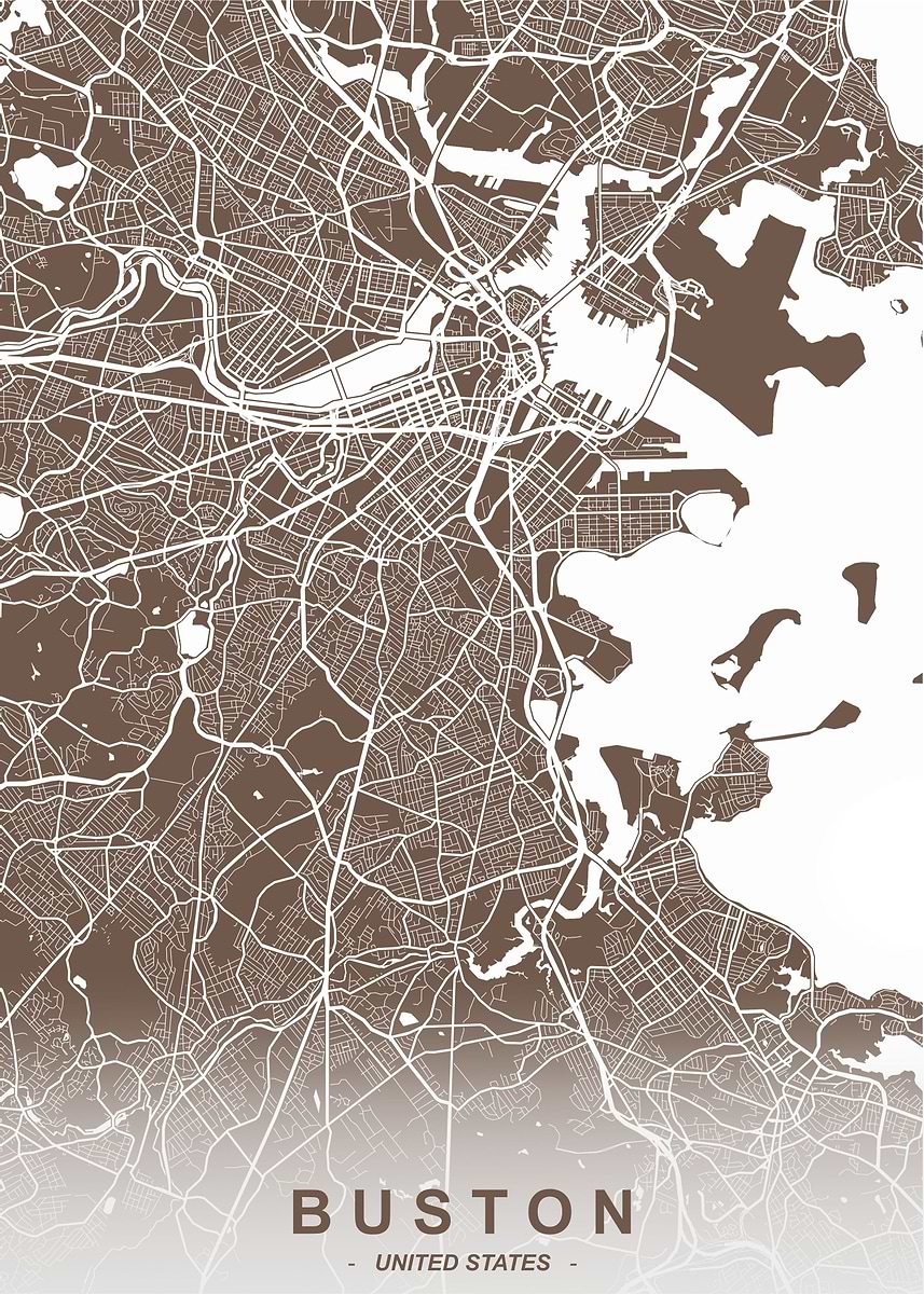 'Boston City Map Bean' Poster, picture, metal print, paint by sinnois ...