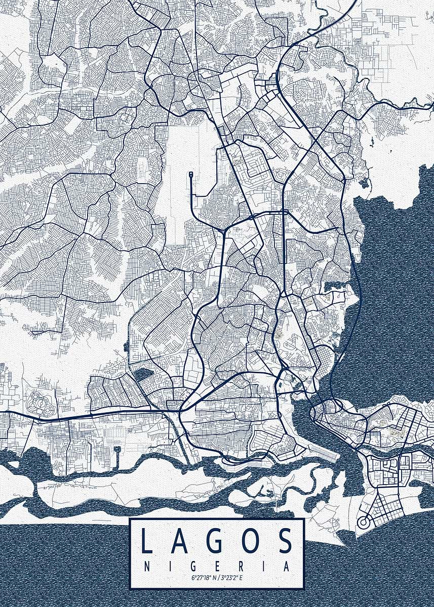 'Lagos City Map Coastal' Poster, picture, metal print, paint by deMAP ...