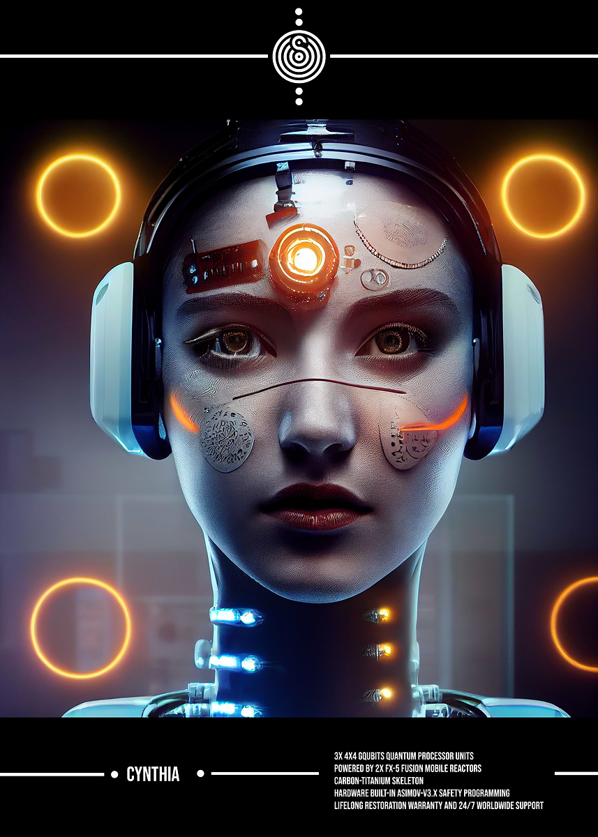 'AI Cyborg Cynthia' Poster, picture, metal print, paint by Soju Isaac ...