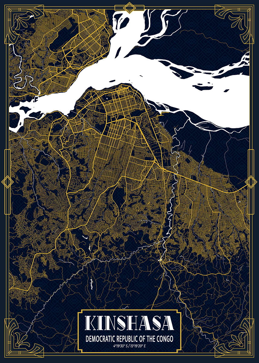'Kinshasa City Map Gold' Poster, picture, metal print, paint by deMAP ...