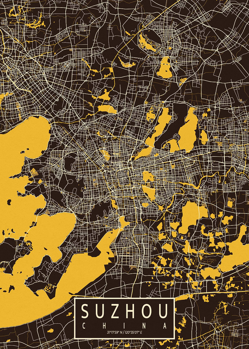 'Suzhou City Map Pastel' Poster, picture, metal print, paint by deMAP ...