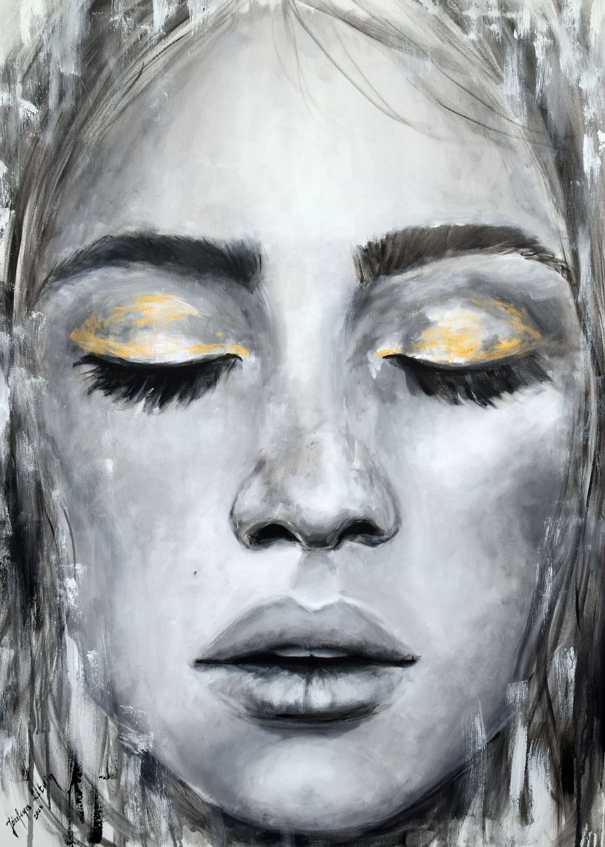 'Portrait in GOLD artwork' Poster, picture, metal print, paint by ...