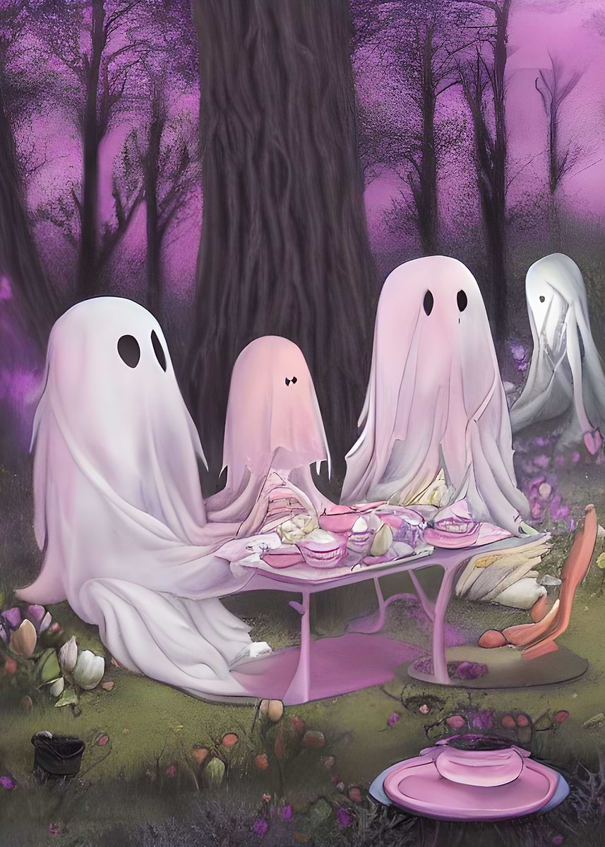 'Cute Ghost Tea Party' Poster, picture, metal print, paint by 6 Sensei ...