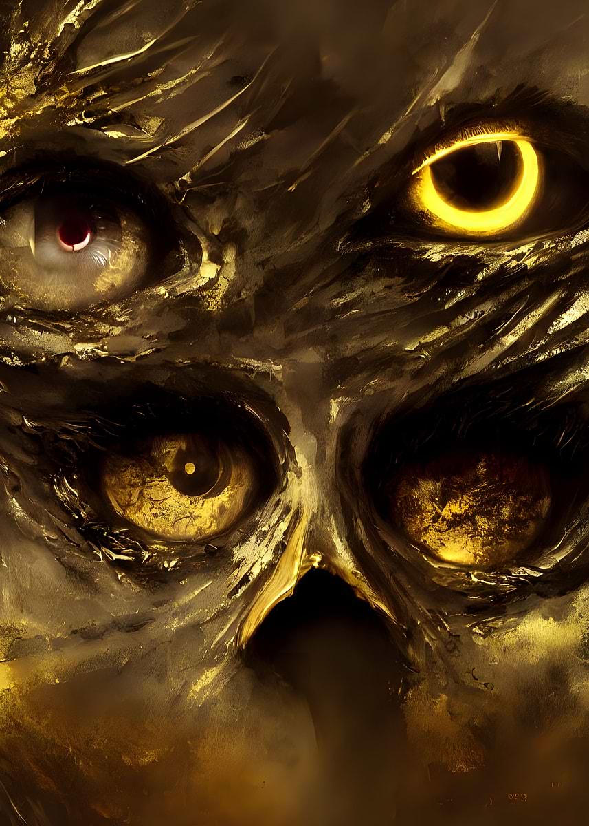 'Golden demonic eyes' Poster, picture, metal print, paint by Lukasz ...