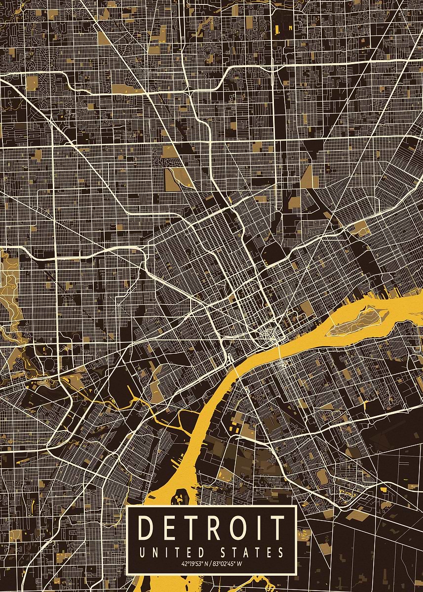 'Detroit City Map Pastel' Poster, picture, metal print, paint by deMAP ...