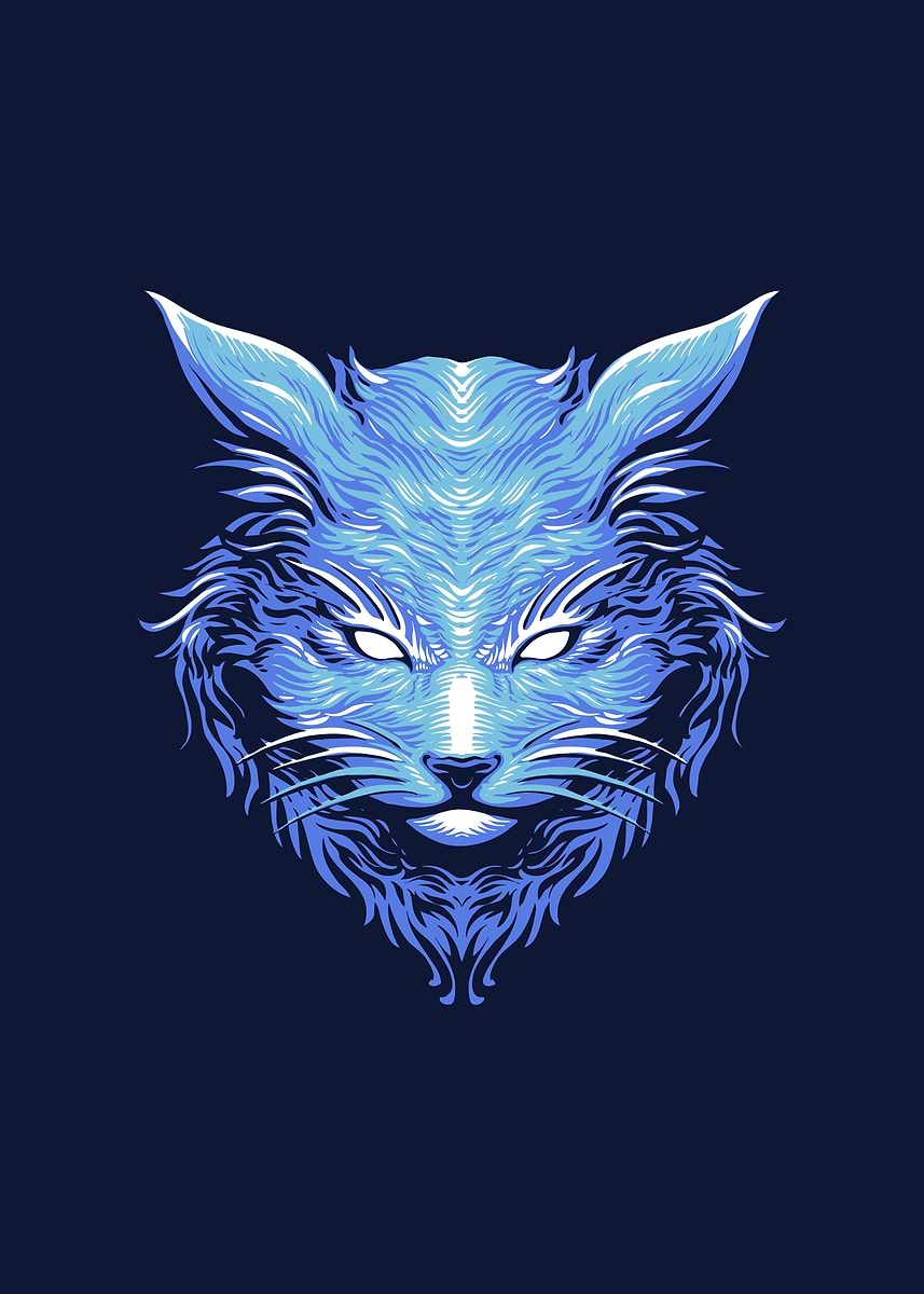 'Blue cat head' Poster, picture, metal print, paint by Without Me ...