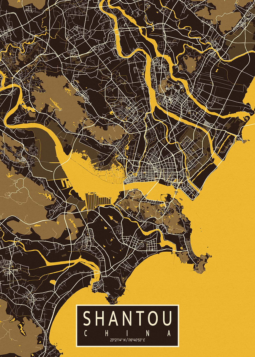 'Shantou City Map Pastel' Poster, picture, metal print, paint by deMAP ...