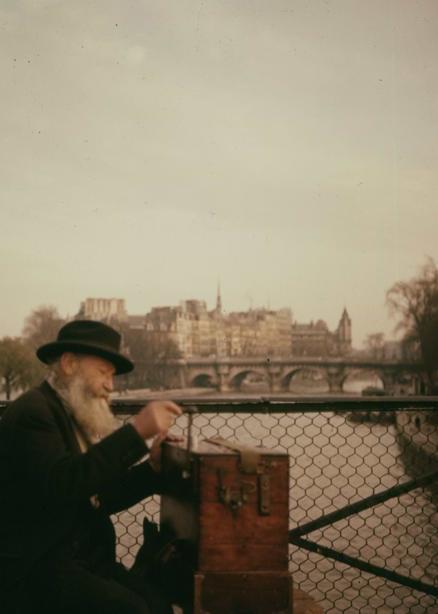 'Old man + Seine + Paris' Poster, picture, metal print, paint by ...