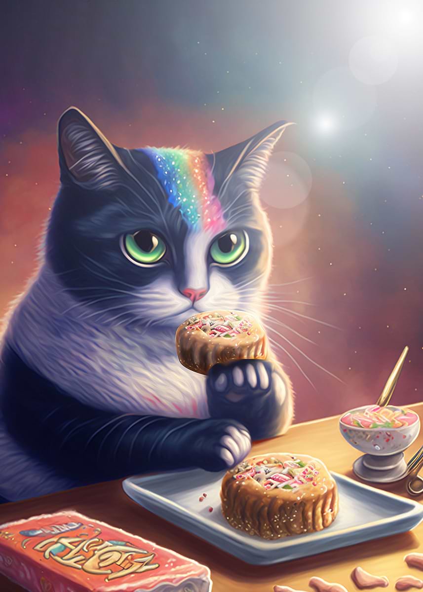 'Funny Cat Eating Cookies' Poster, picture, metal print, paint by Super ...