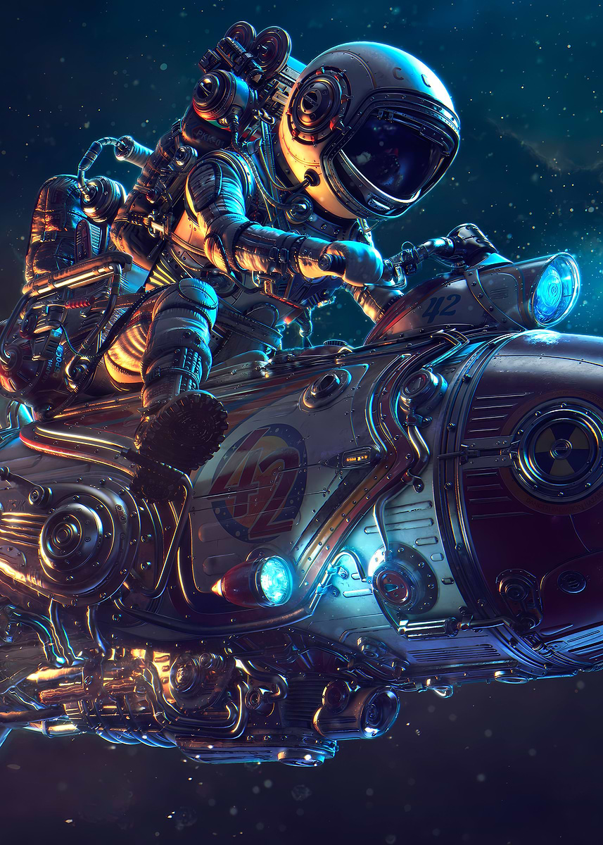 'Astronaut Riding Rocket' Poster, picture, metal print, paint by ...