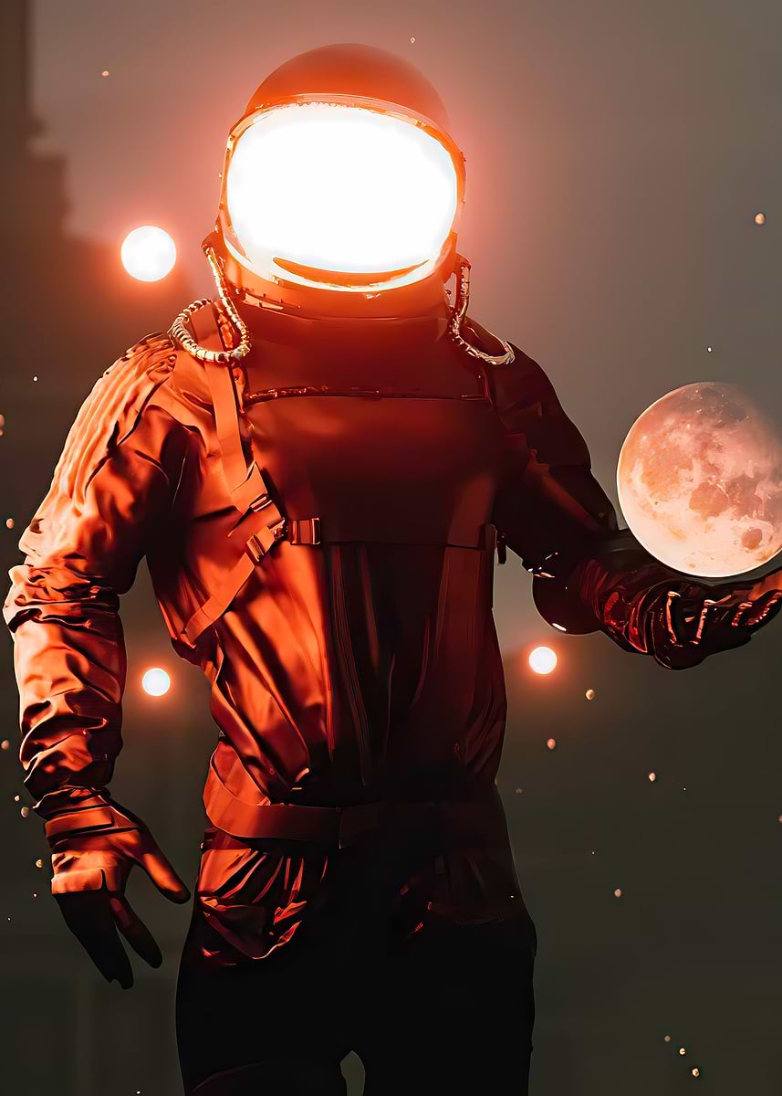 'Astronaut Pose Hold Moon' Poster, picture, metal print, paint by ...