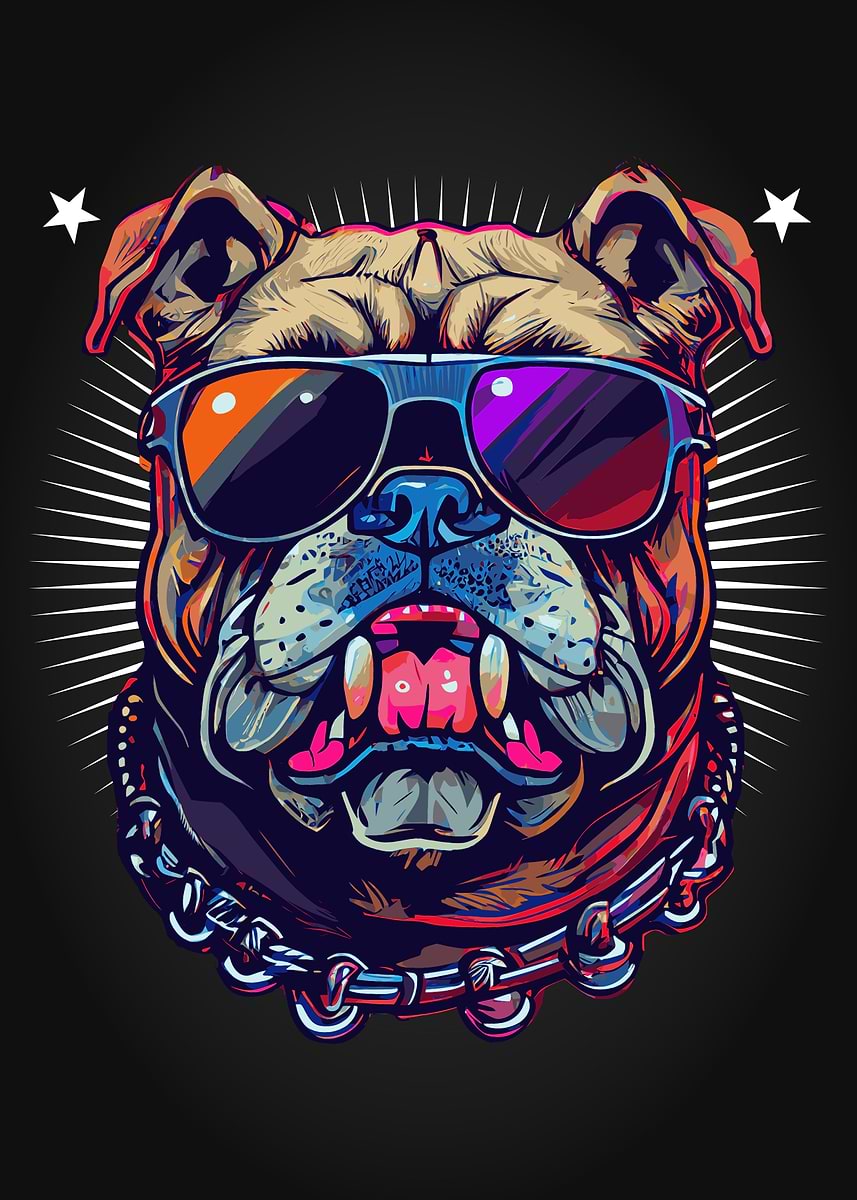 'Badass Vaporwave Bulldog' Poster, picture, metal print, paint by ...