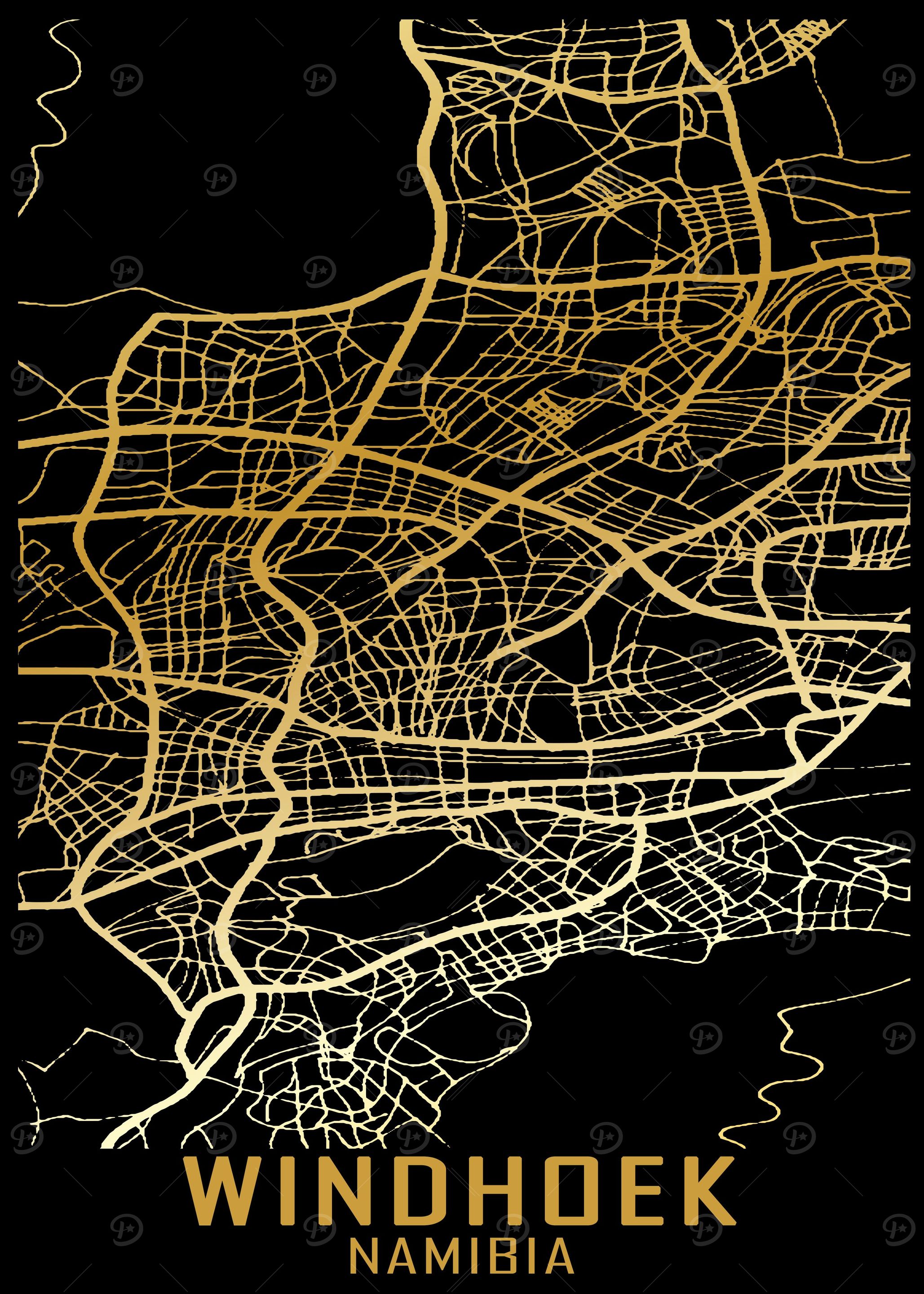 'Windhoek Namibia City Map' Poster, picture, metal print, paint by ...