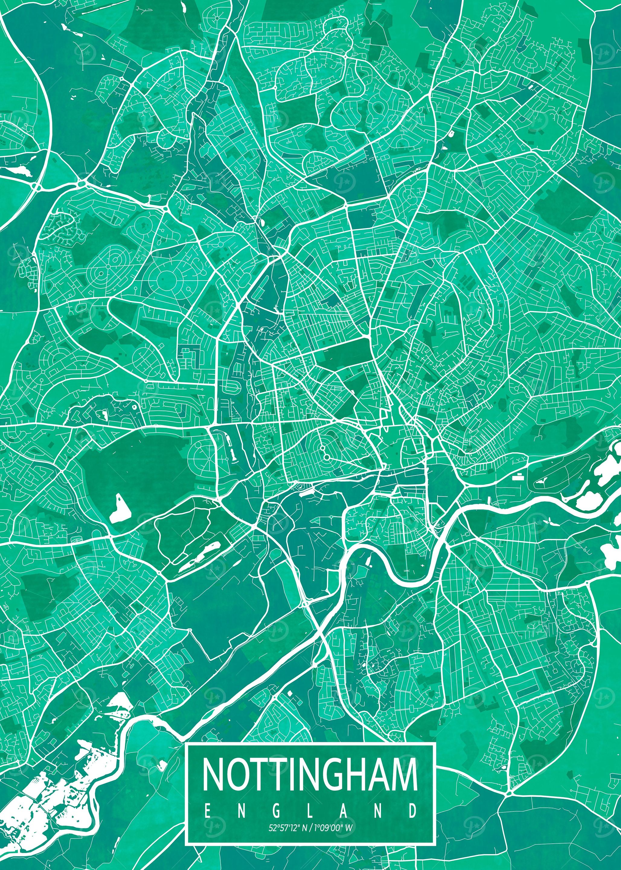 'Nottingham Map Watercolor' Poster, picture, metal print, paint by ...