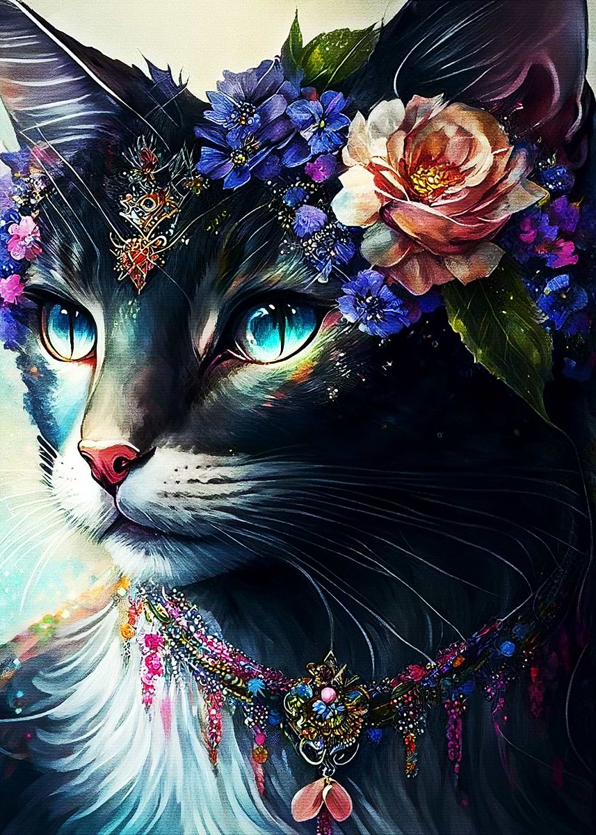 'Beauty Cat' Poster, picture, metal print, paint by Muh Asdar | Displate