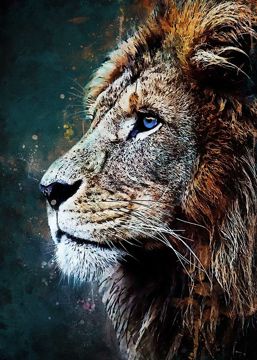 'Splatter Lion' Poster, picture, metal print, paint by Muh Asdar | Displate