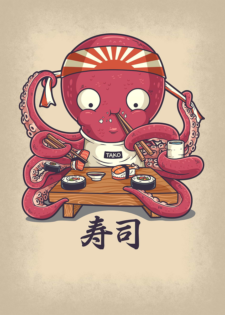 'Octopus Eating Sushi' Poster, picture, metal print, paint by B Cubed ...