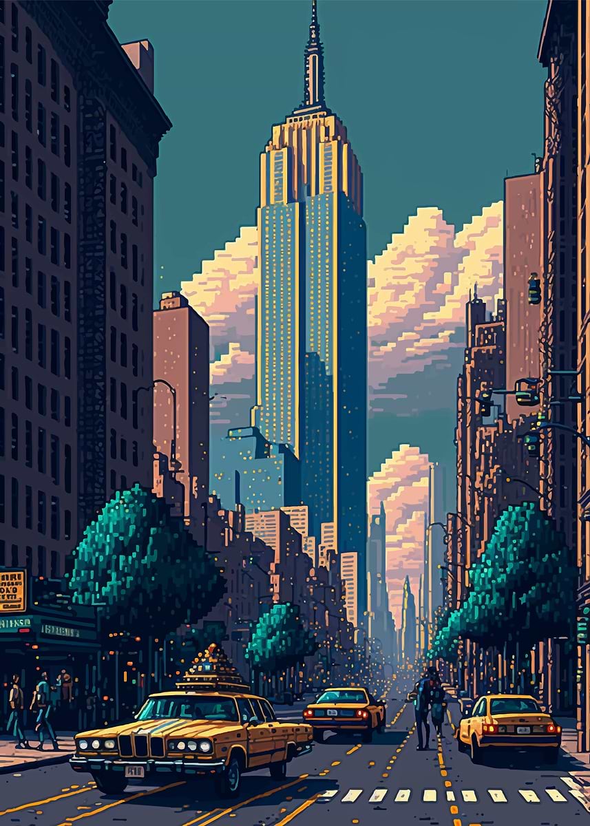 'New York Pixel art ' Poster, picture, metal print, paint by Mdisplate ...