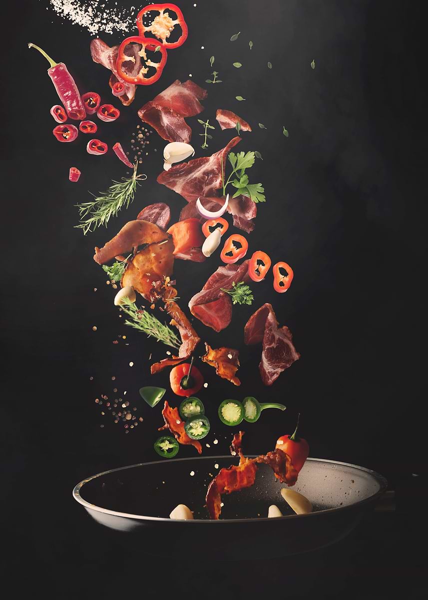 'Falling pan dishes' Poster, picture, metal print, paint by Stefan Merz ...