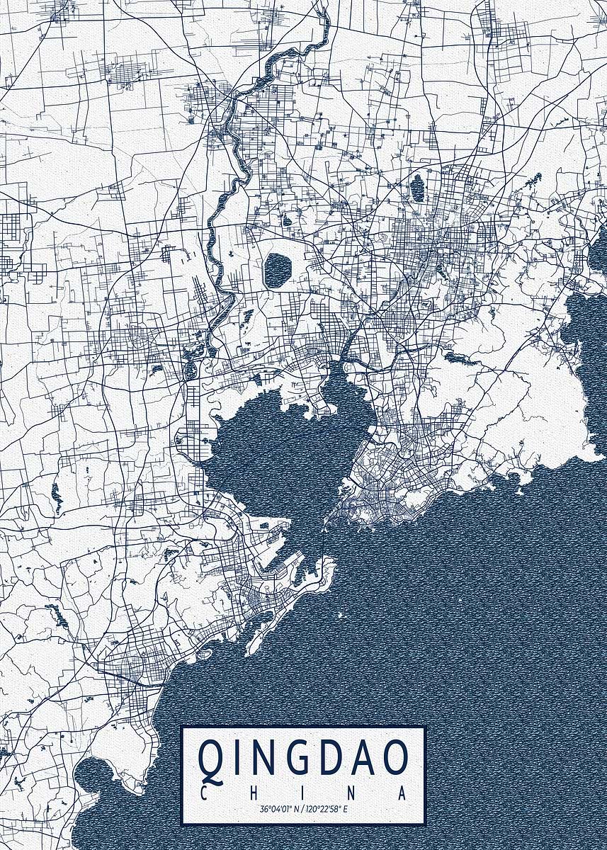 'Qingdao City Map Coastal' Poster, picture, metal print, paint by deMAP ...