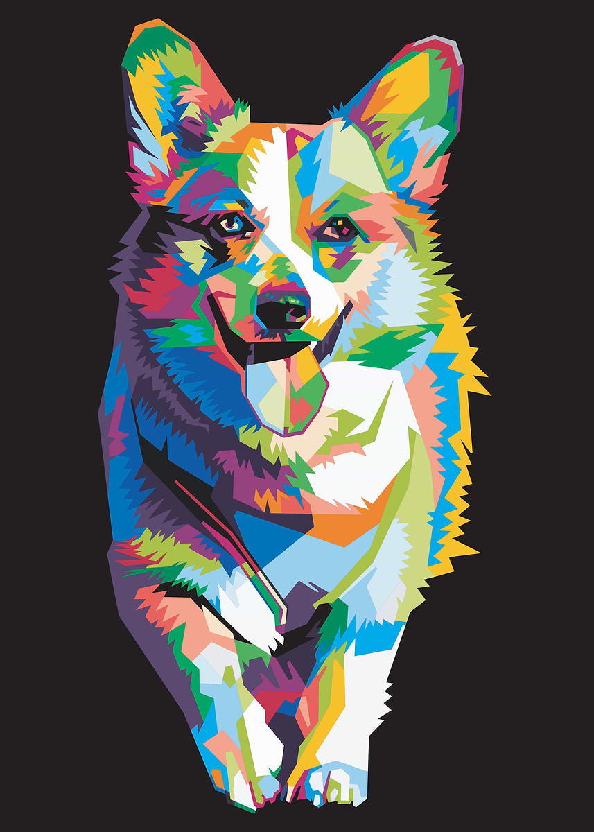 'Colorful welsh corgi dog' Poster, picture, metal print, paint by GoD ...