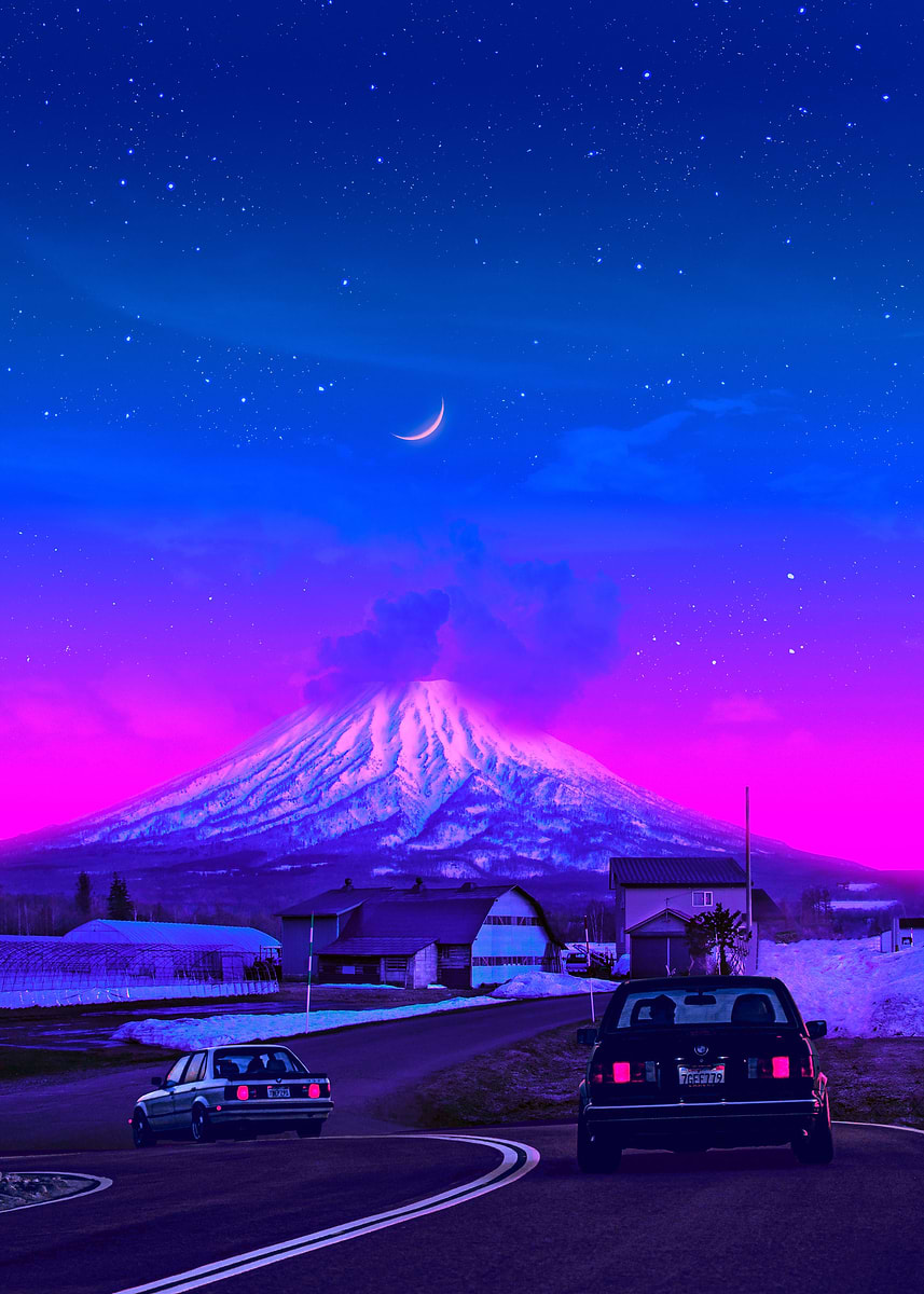 'Vaporwave Fuji' Poster, picture, metal print, paint by Yagedan | Displate