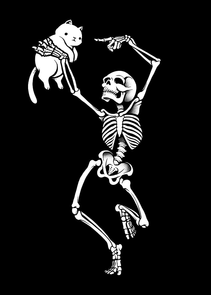 'Dancing Skeleton With Cat' Poster, picture, metal print, paint by ...