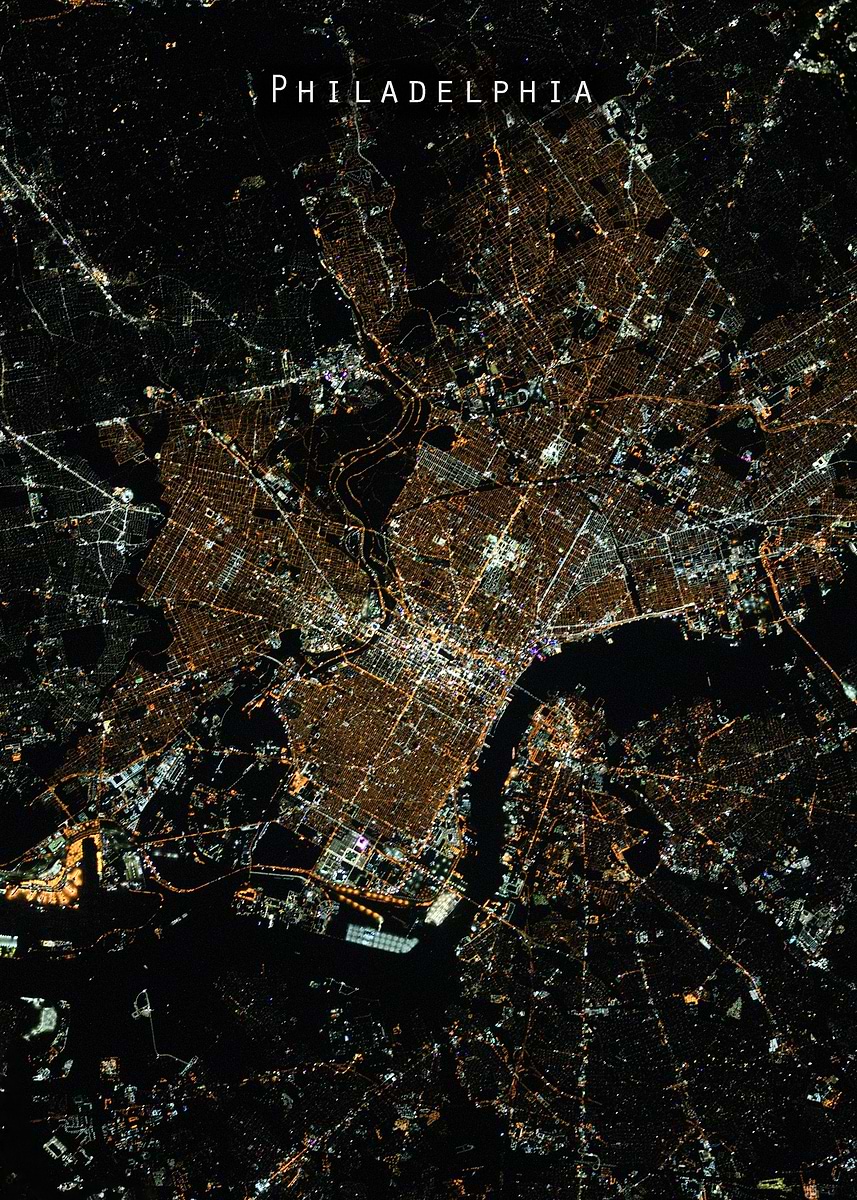 'Philadelphia at night' Poster, picture, metal print, paint by Marcel Clemens | Displate