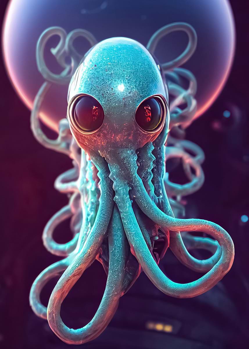 'Green Alien Octopus' Poster, picture, metal print, paint by ...