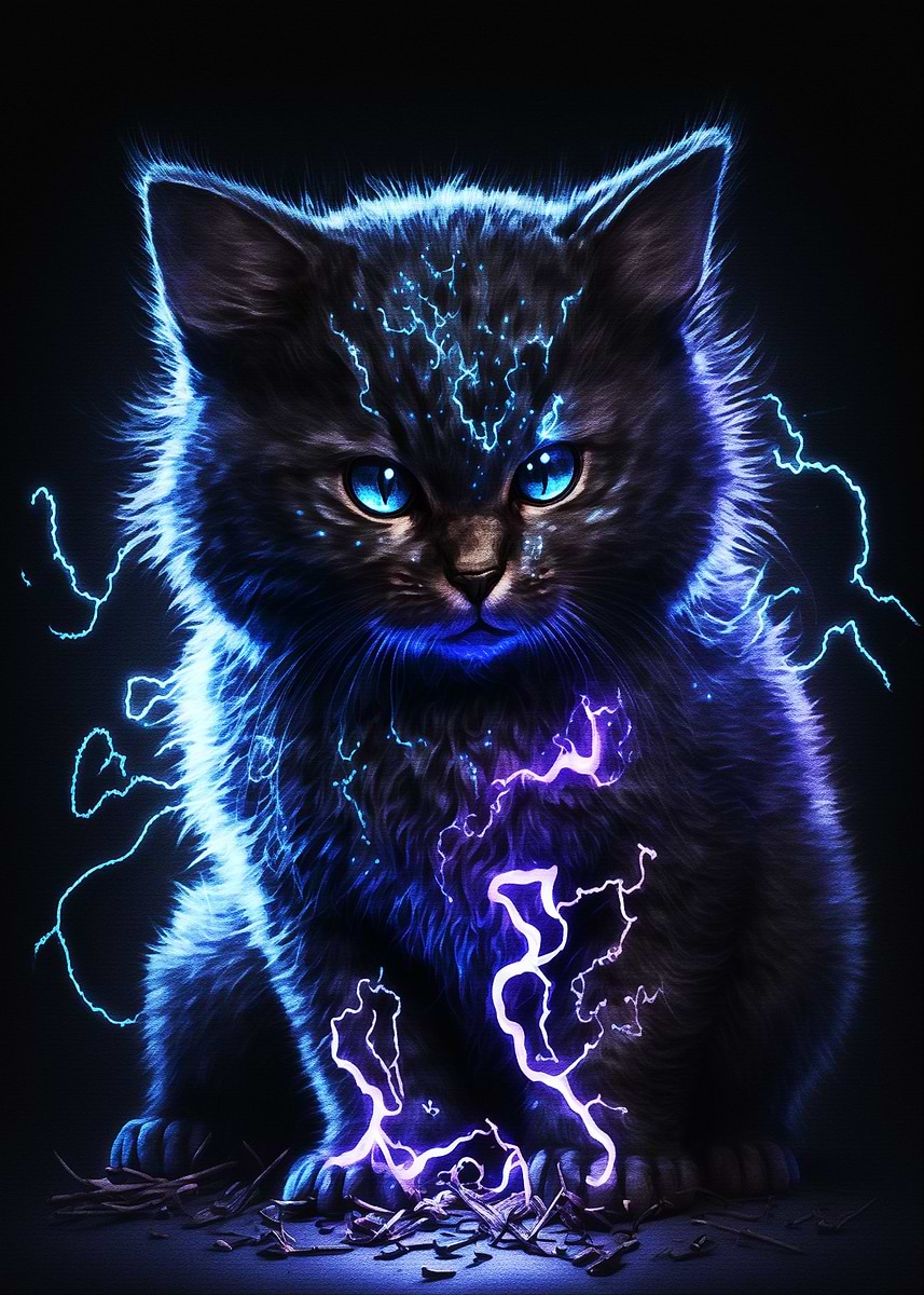 'Cat electric sparks dark' Poster, picture, metal print, paint by Muh ...