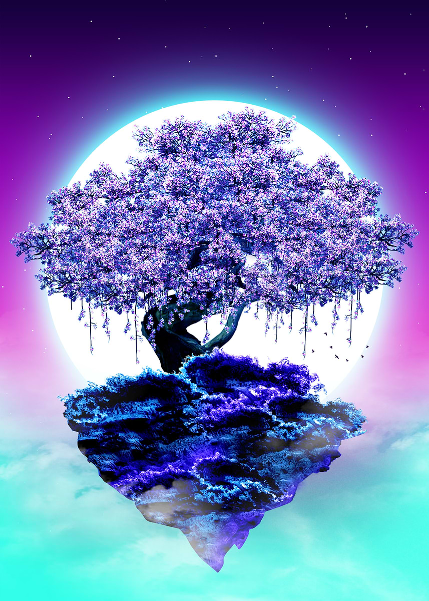 'tree fantasy synthwave' Poster, picture, metal print, paint by INSPIRE ...