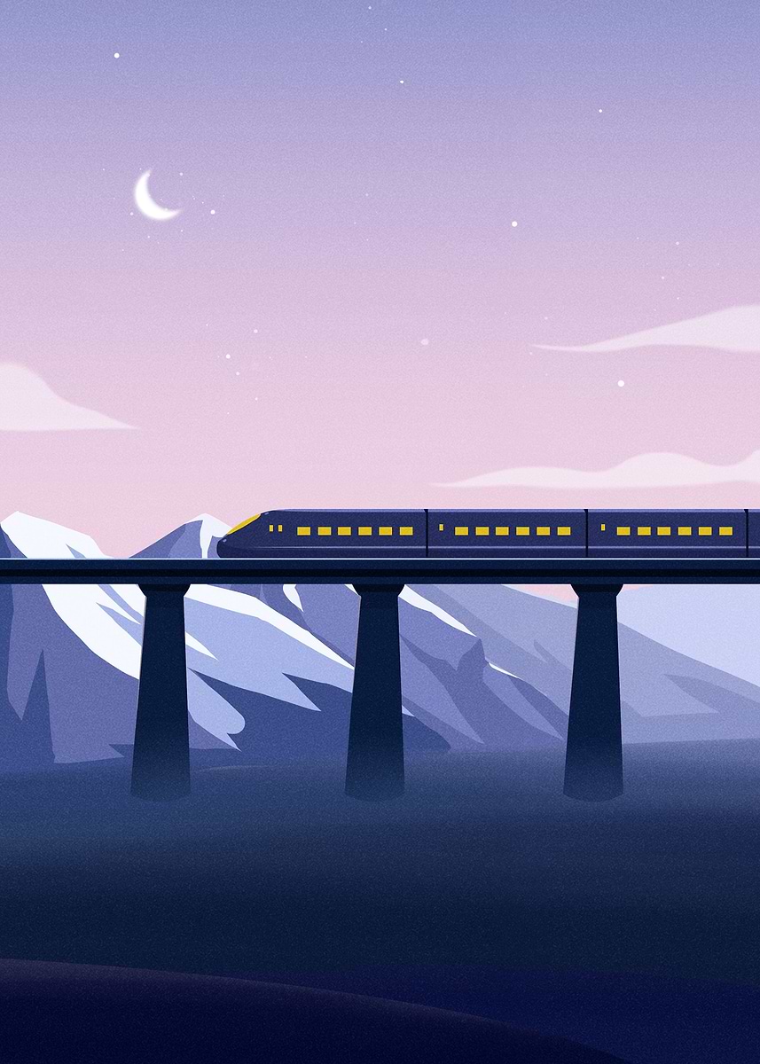 'Train at Bridge Moonlight' Poster, picture, metal print, paint by Max ...